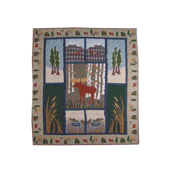 Quilted Moose Quilt, Hand cut and Appliqued cotton fabric motifs ...